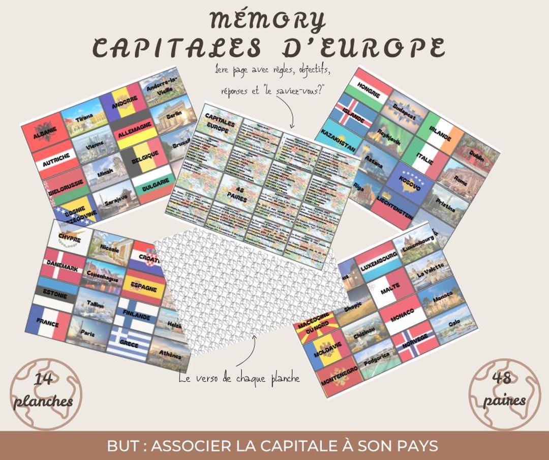 European Capitals and Countries - Printable Memory Game - Geography ...