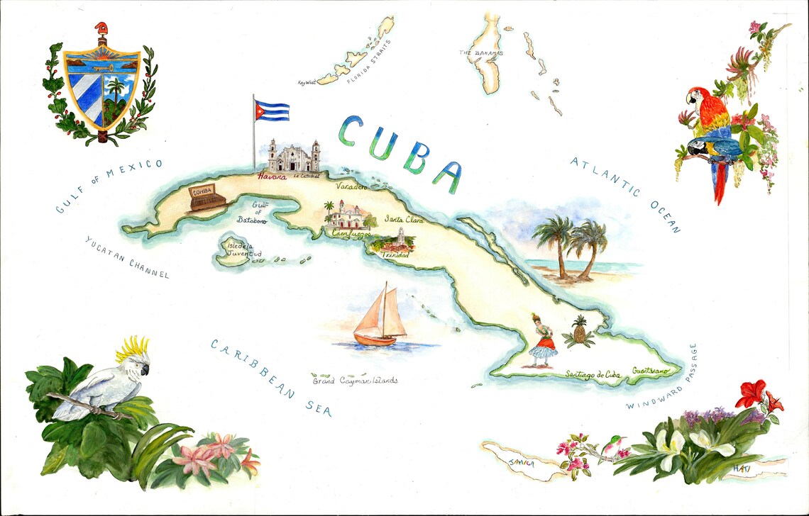 CUBA, a Decorative Map - Etsy