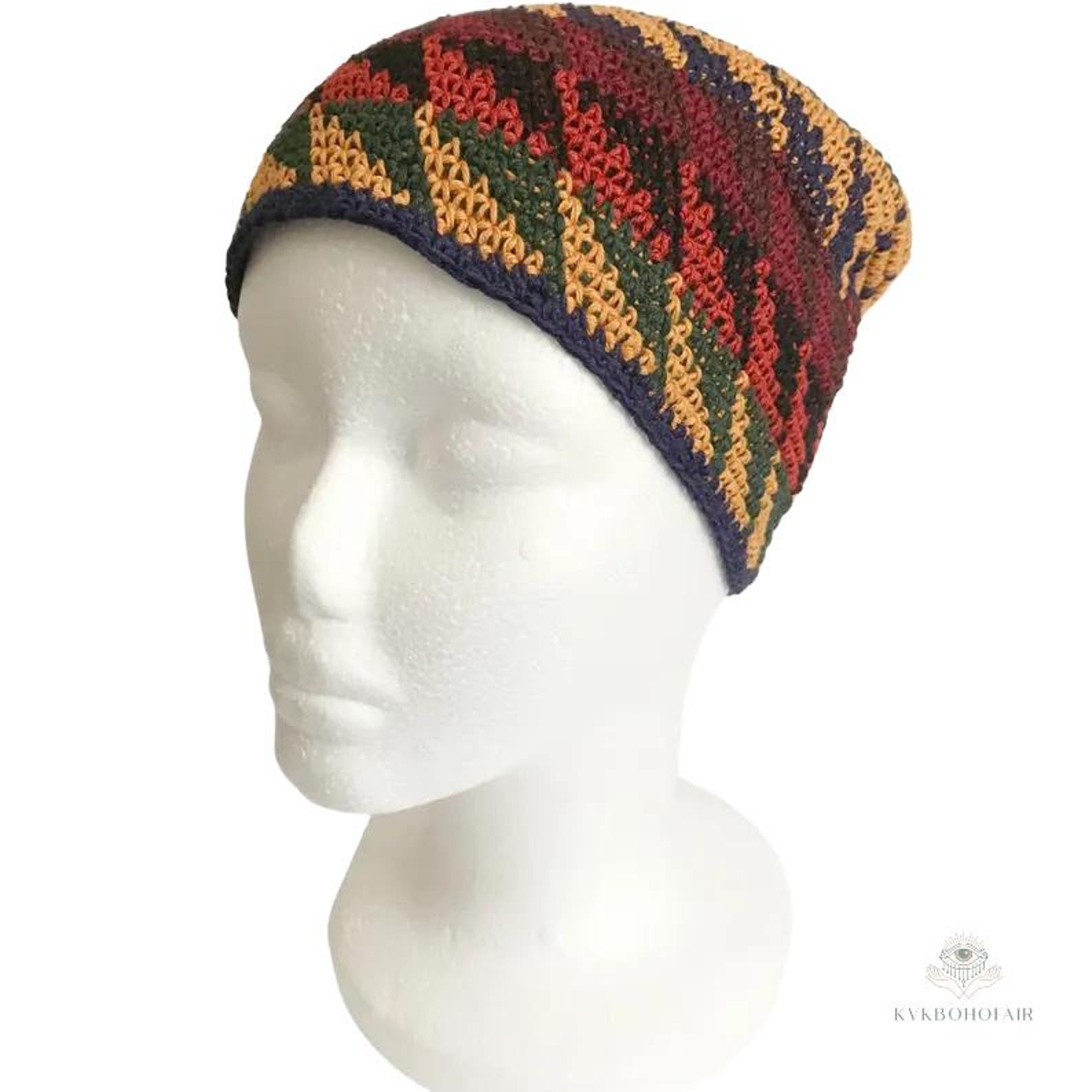 Earth Zig Zag Kufi Skull Cap - Crocheted Beanie Hat, Ethically Sourced ...