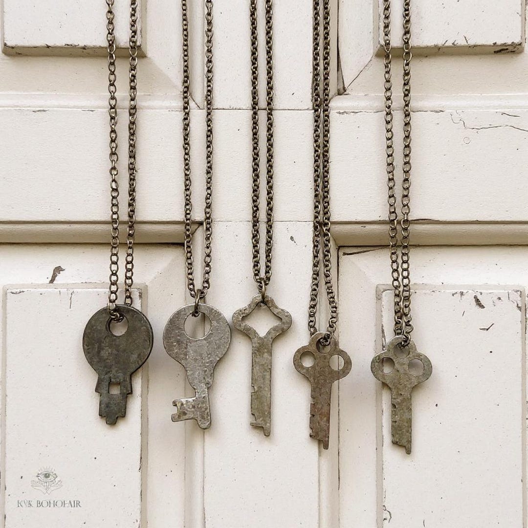 Antique Flat Lock Key Necklaces - Unique Vintage Key Pendant, Boho Chic ...