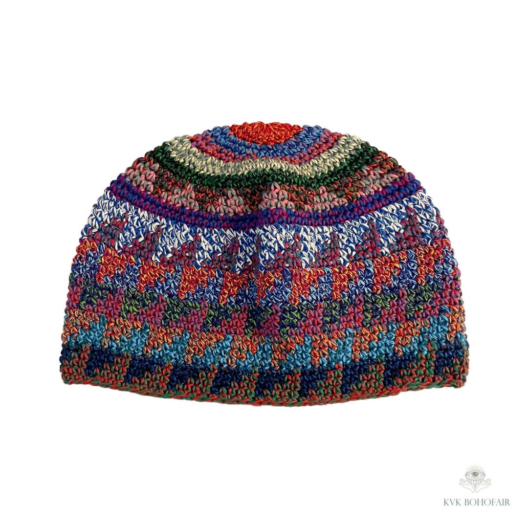Colorful Multi Color Zig Zag Kufi Skull Cap - Crocheted Beanie Hat ...
