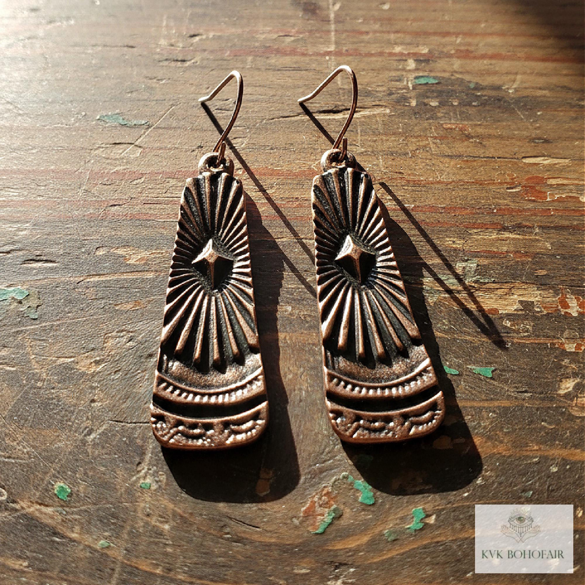 Handcrafted Antique Copper Tribal Earrings - Boho Ethnic Dangles - Etsy