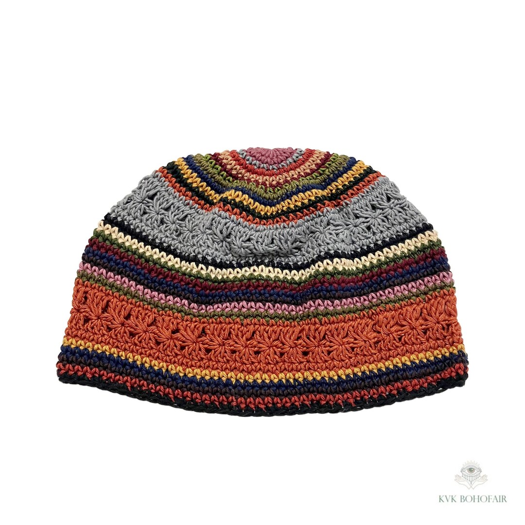 Striped Kufi Skull Cap - Crocheted Beanie Hat, Ethically Sourced - Etsy