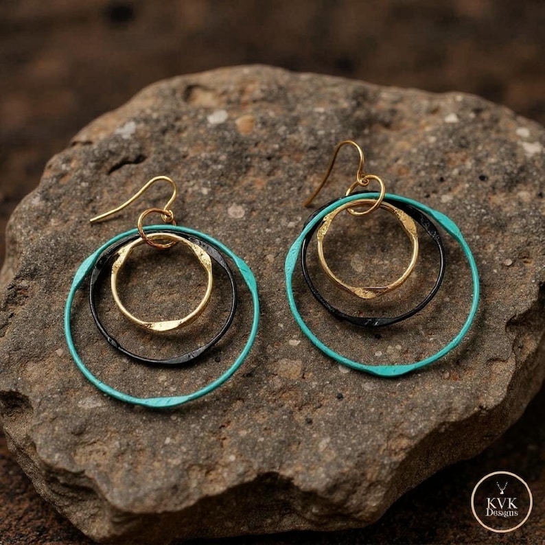 Boho Mixed Metal Round Earrings - Circle Dangle Earrings, Statement ...