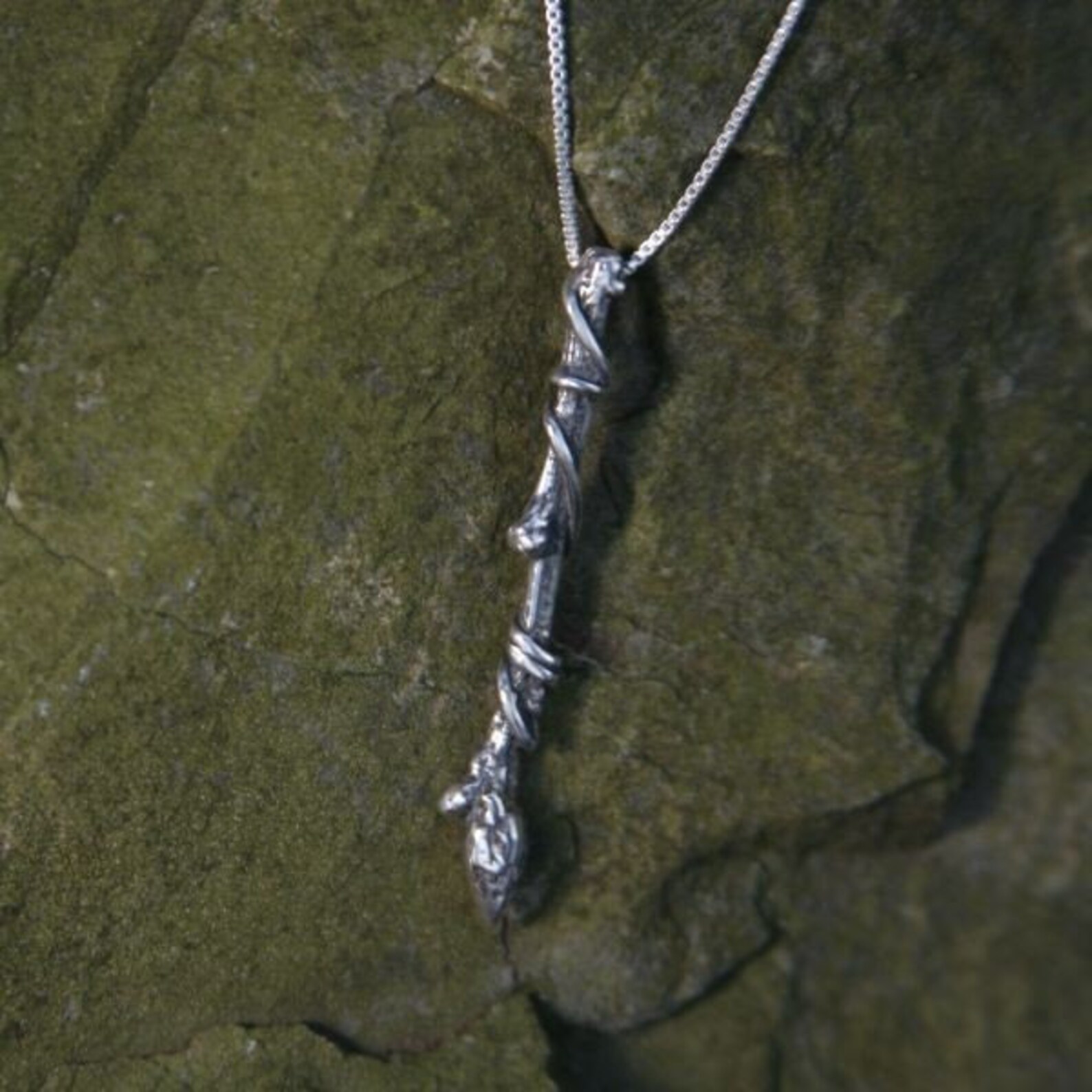 Earth Wand Magic Wand Sterling Silver on Sterling Silver Box Chain or ...
