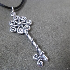 Seven Spiral Key / Key Necklace on Black Satin Cord / Lucky 7 ...