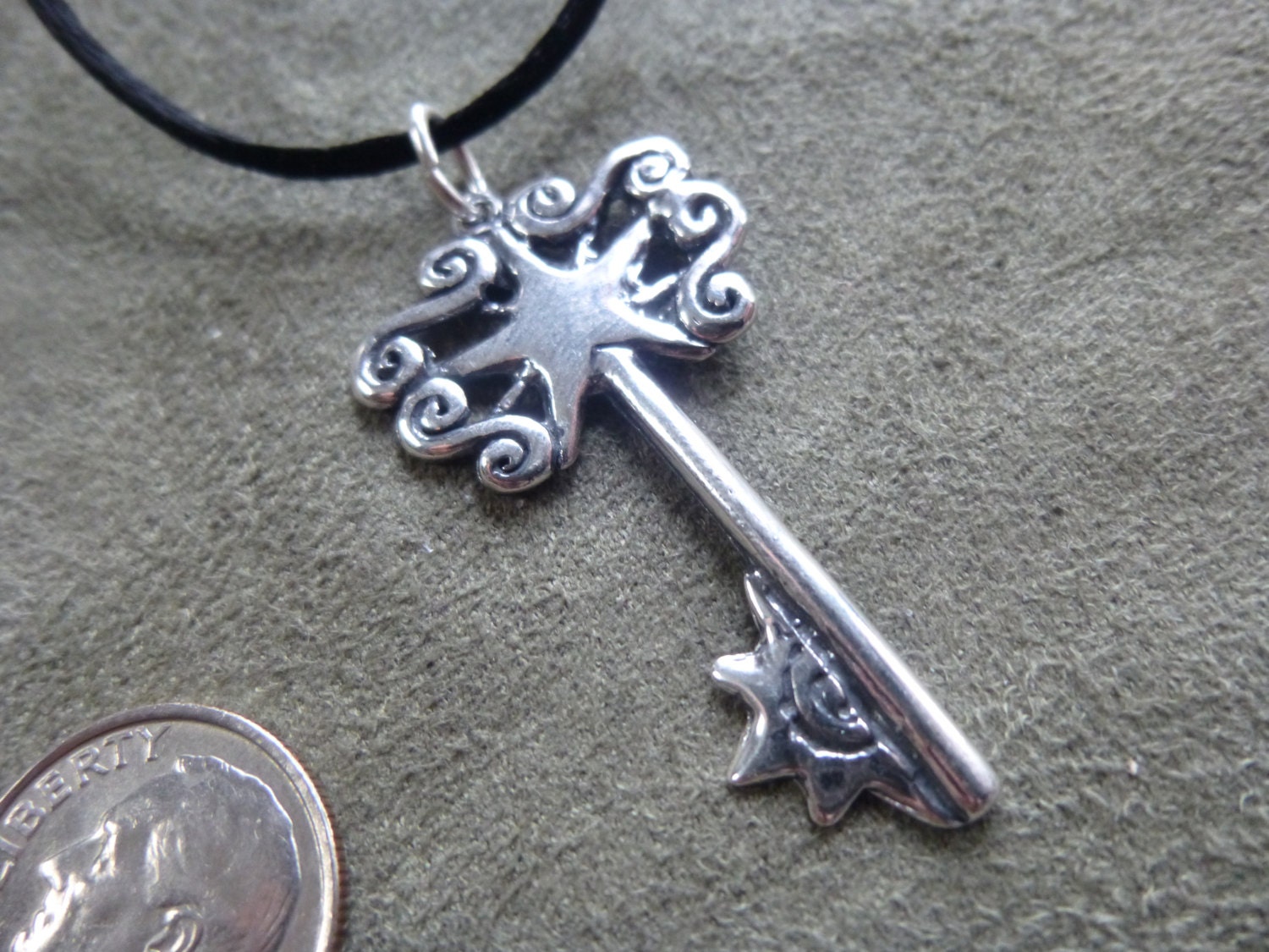 Hope Key Sterling Silver Pendant on Satin Cord / Star of Hope / Key ...