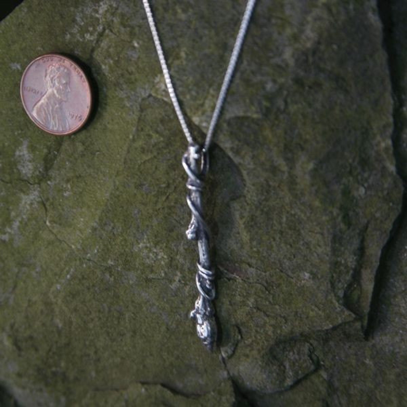 Earth Wand Magic Wand Sterling Silver on Sterling Silver Box Chain or ...
