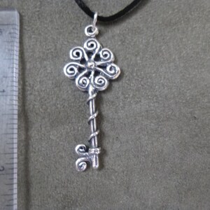 Seven Spiral Key / Key Necklace on Black Satin Cord / Lucky 7 ...