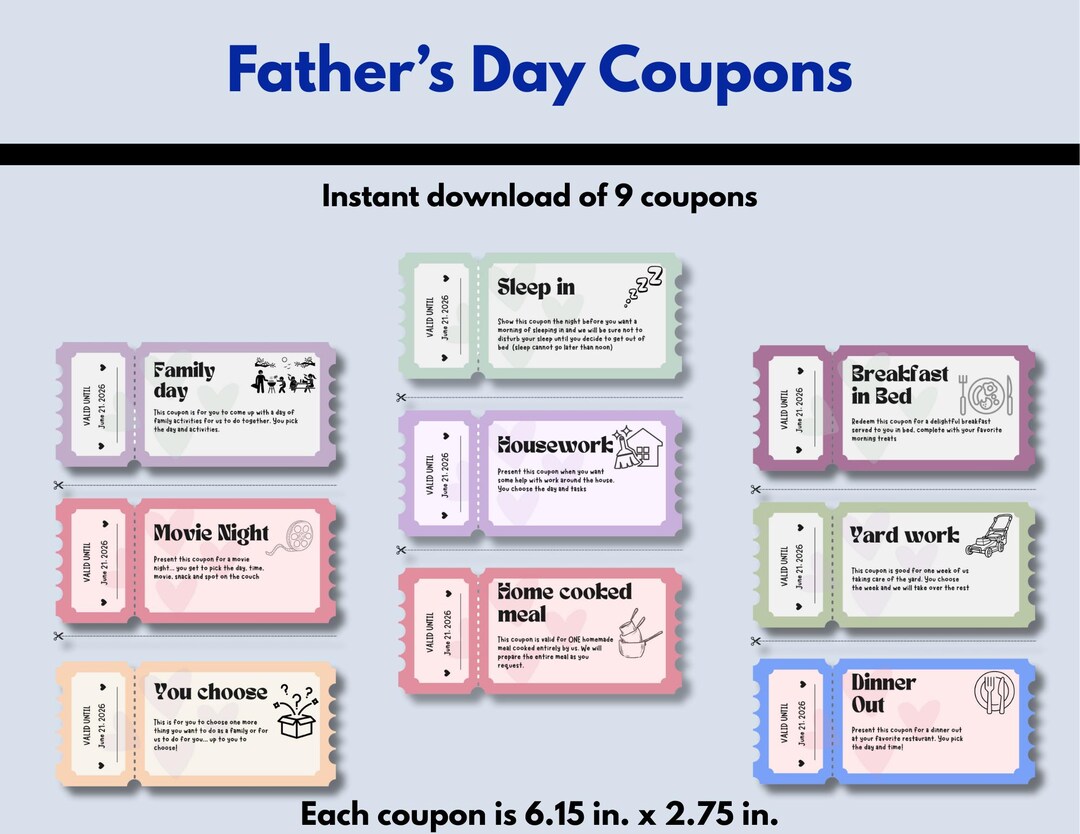 Father's Day Coupon, Printable, Father's Day Gift, Fathers Day Png ...