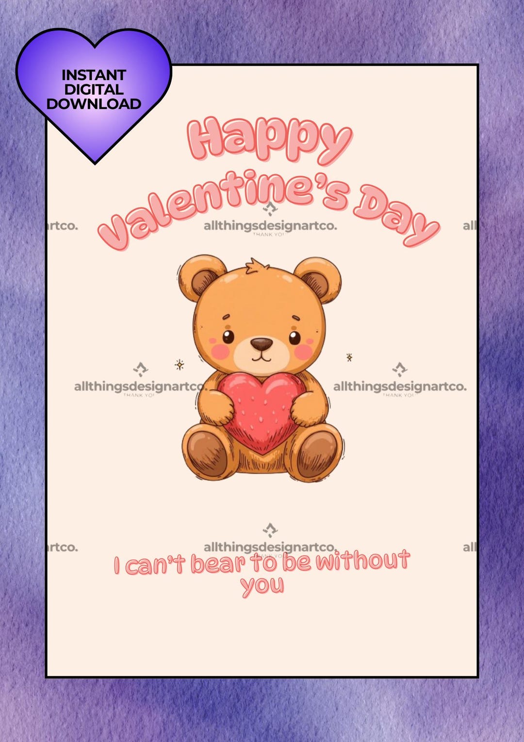 Teddy Bear Valentines Pun Gift Card, Funny Minimal Romantic Gift ...