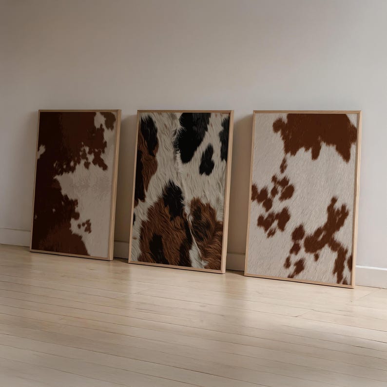Cow Print Poster Set: Cowboy Nursery, 3 Piece Wall Art (digital ...
