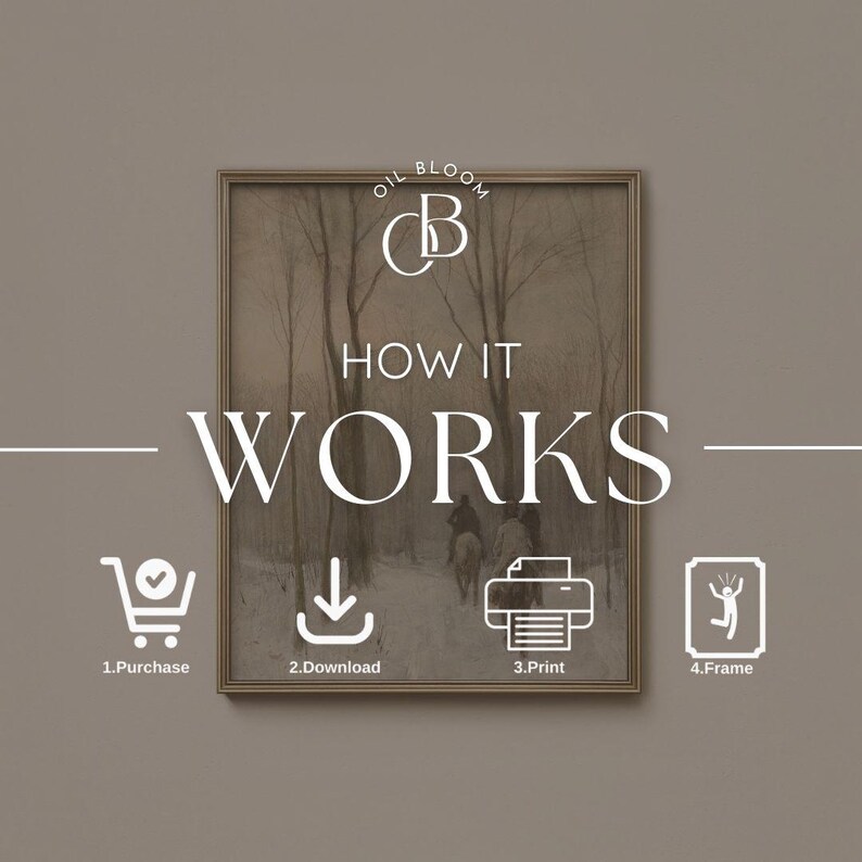 Vintage Winter Painting: Moody Horse Landscape PRINTABLE (digital ...