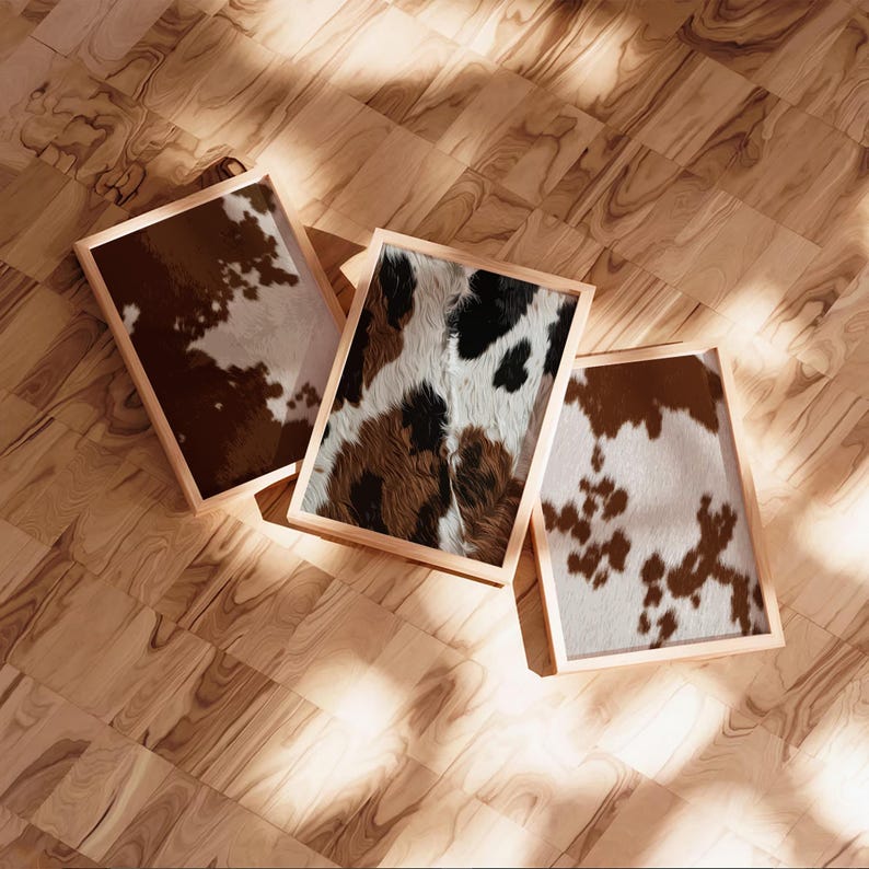 Cow Print Poster Set: Cowboy Nursery, 3 Piece Wall Art (digital ...
