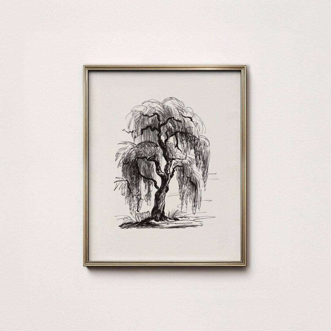 Willow Tree Print: Country Landscape Wall Art PRINTABLE (digital ...