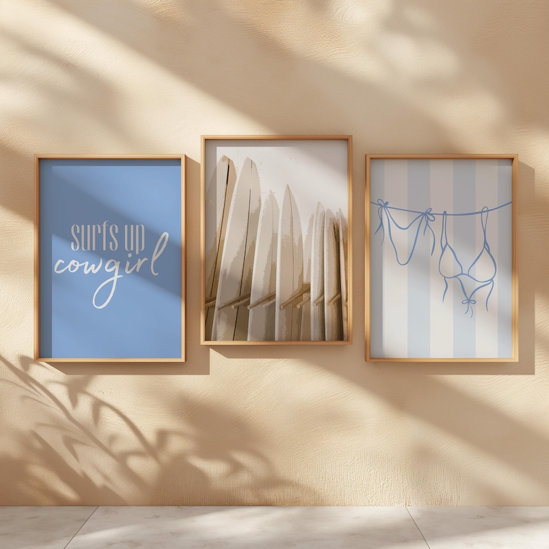Coastal Cowgirl Set of 3 Prints, Beachy Blue, Surfs up Cowgirls Quote ...