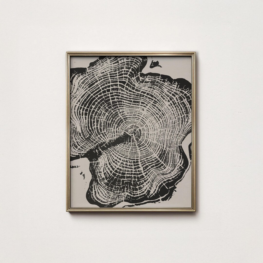 Tree Ring Woodcut Print: Pine Stump Art, National Park Decor (digital ...