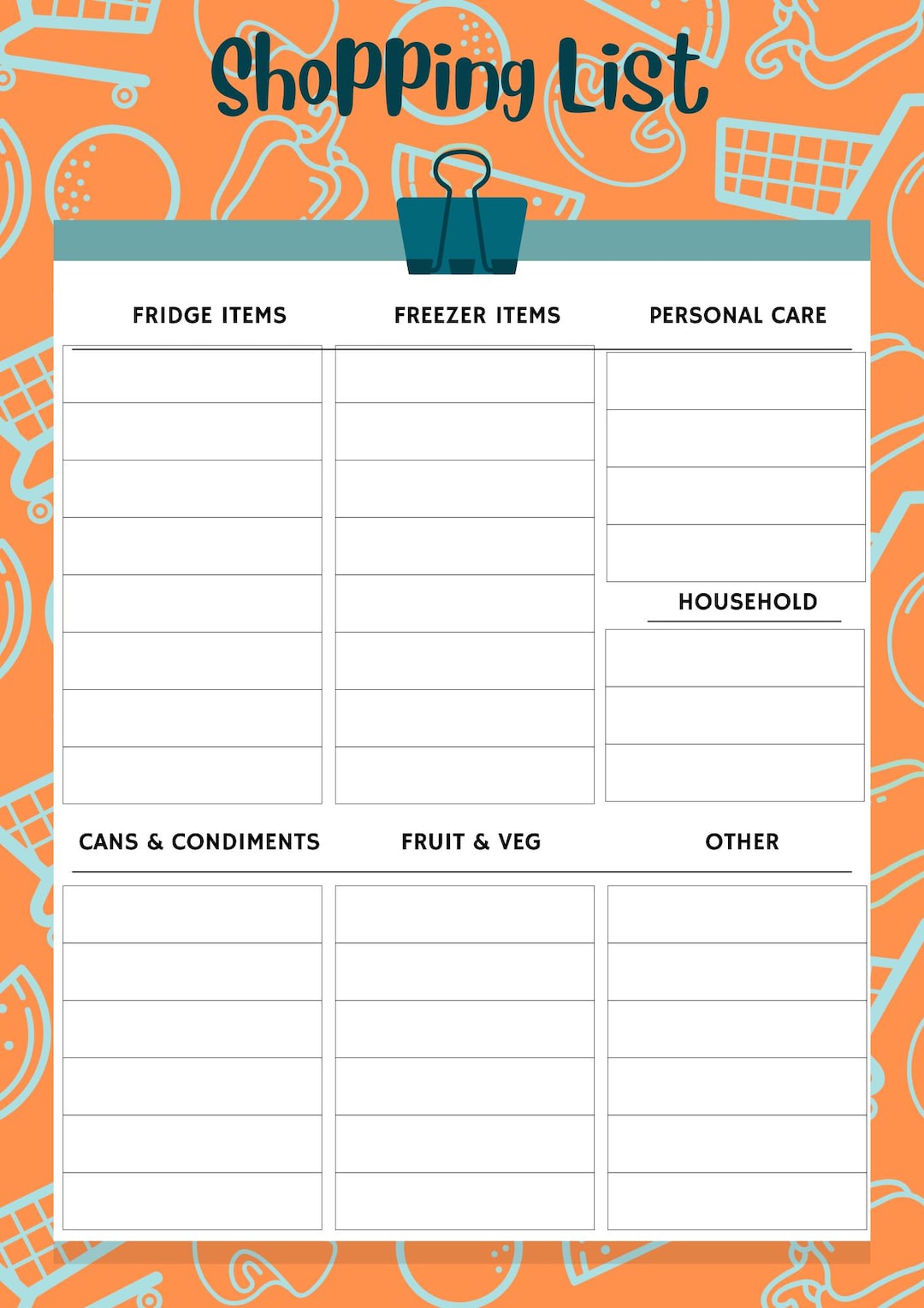 Editable Grocery / Shopping List Template - Etsy