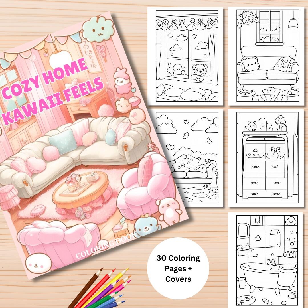 30 Cozy Home Kawaii Coloring | House Room Coloring Pages | Relaxing ...