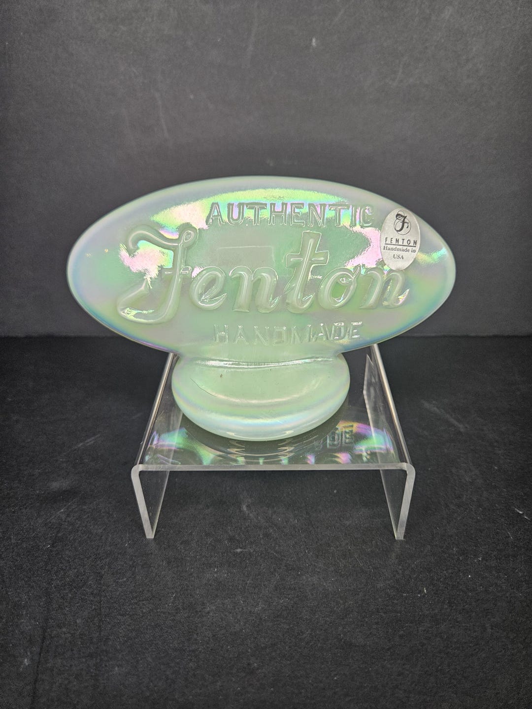 FENTON Sea Mist Green Iridescent Glass Dealer Logo Sign - Etsy