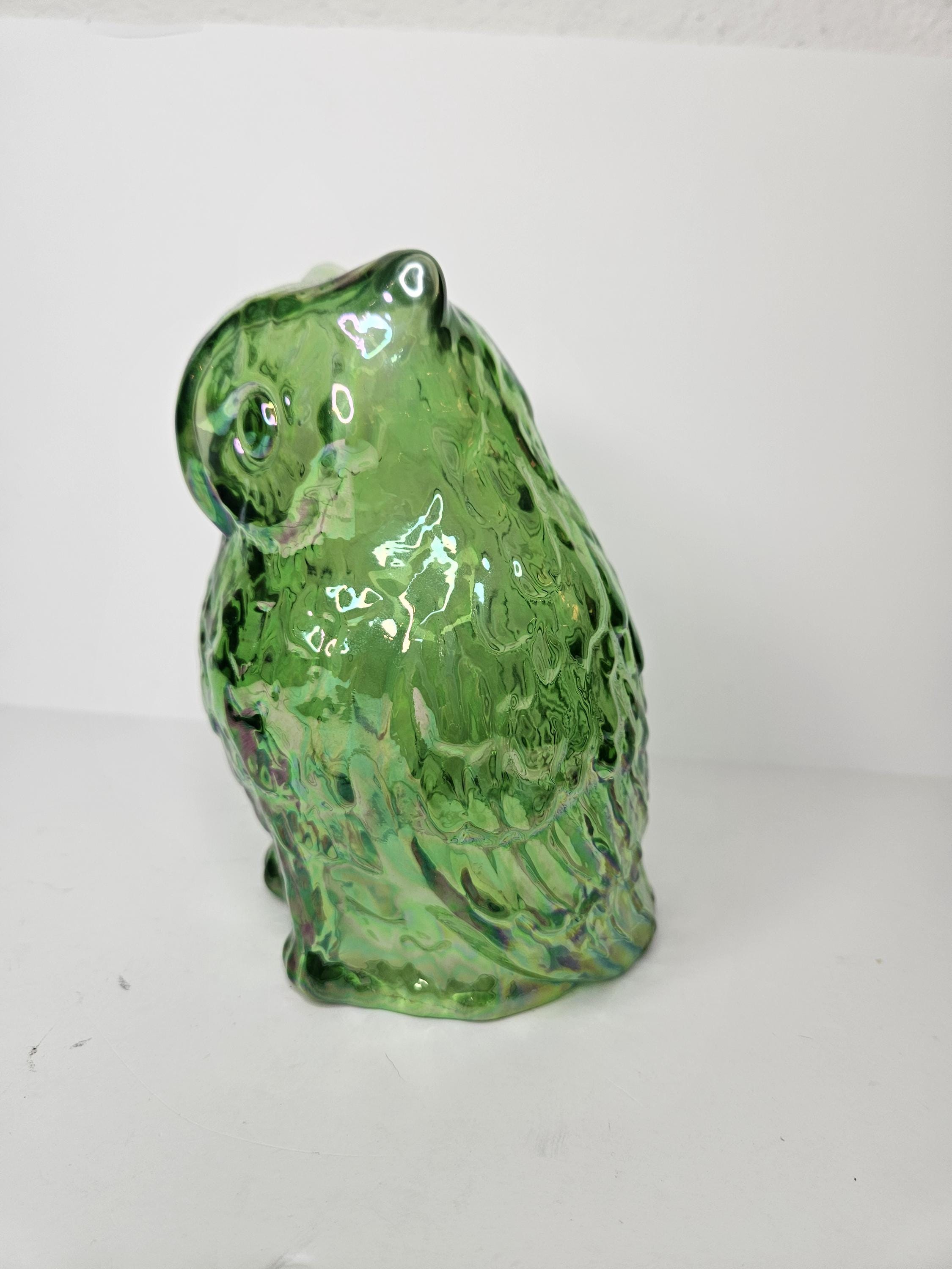 FENTON Rare Green Carnival Glass Owl Levay 1977 - Etsy