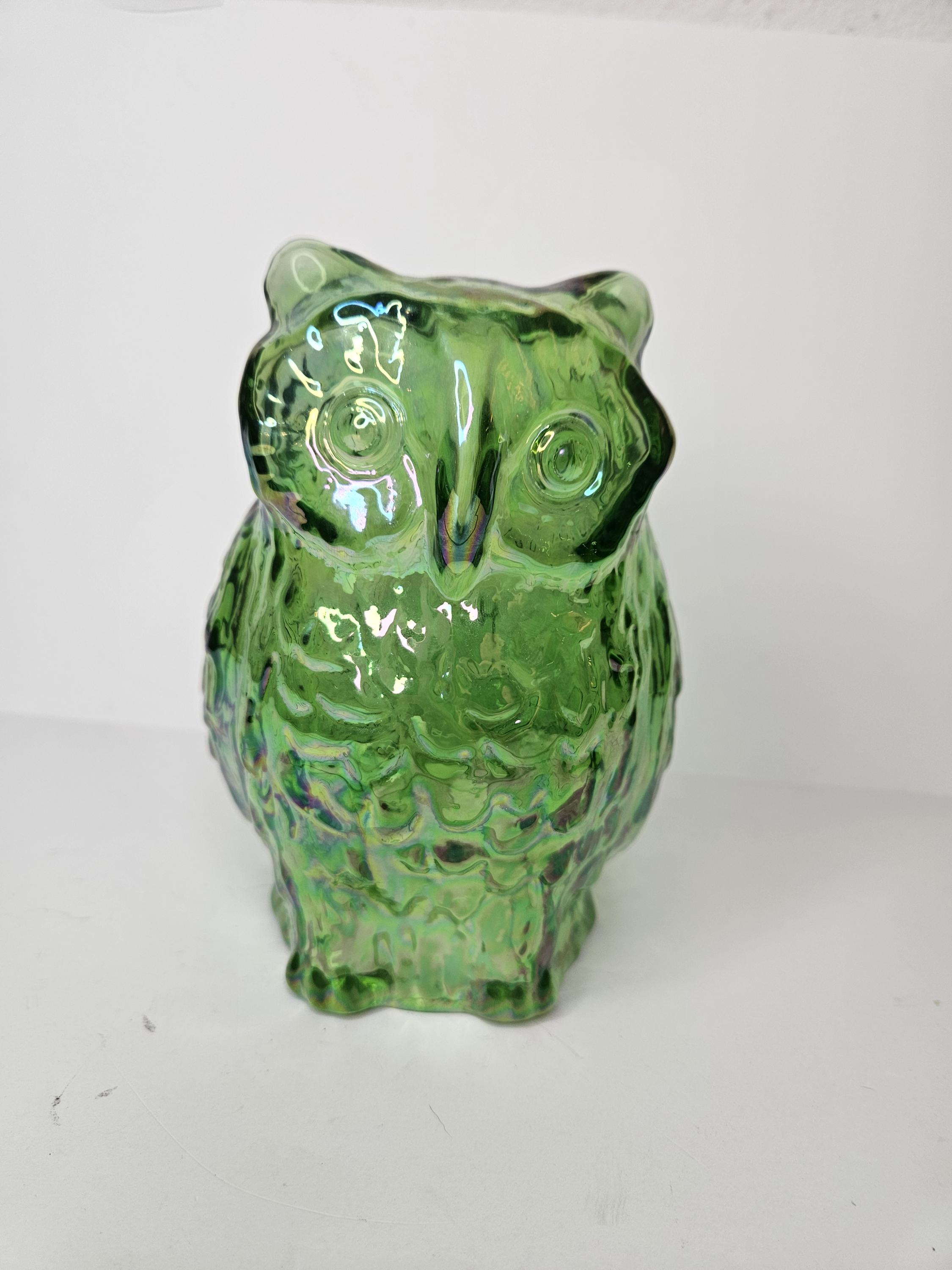 FENTON Rare Green Carnival Glass Owl Levay 1977 - Etsy
