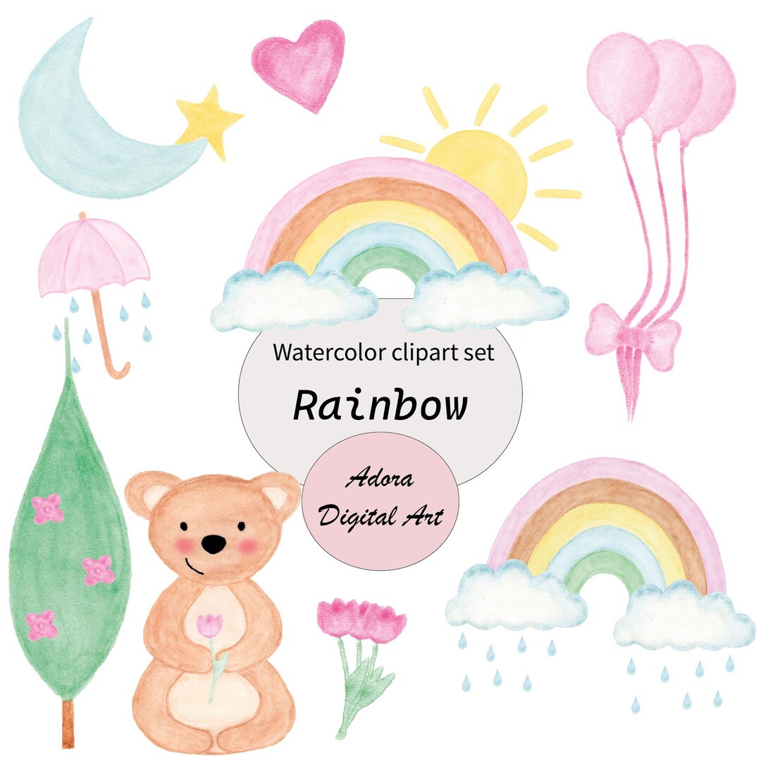 Rainbow Watercolor Clipart, Instant Download, Rainbow Clipart - Etsy
