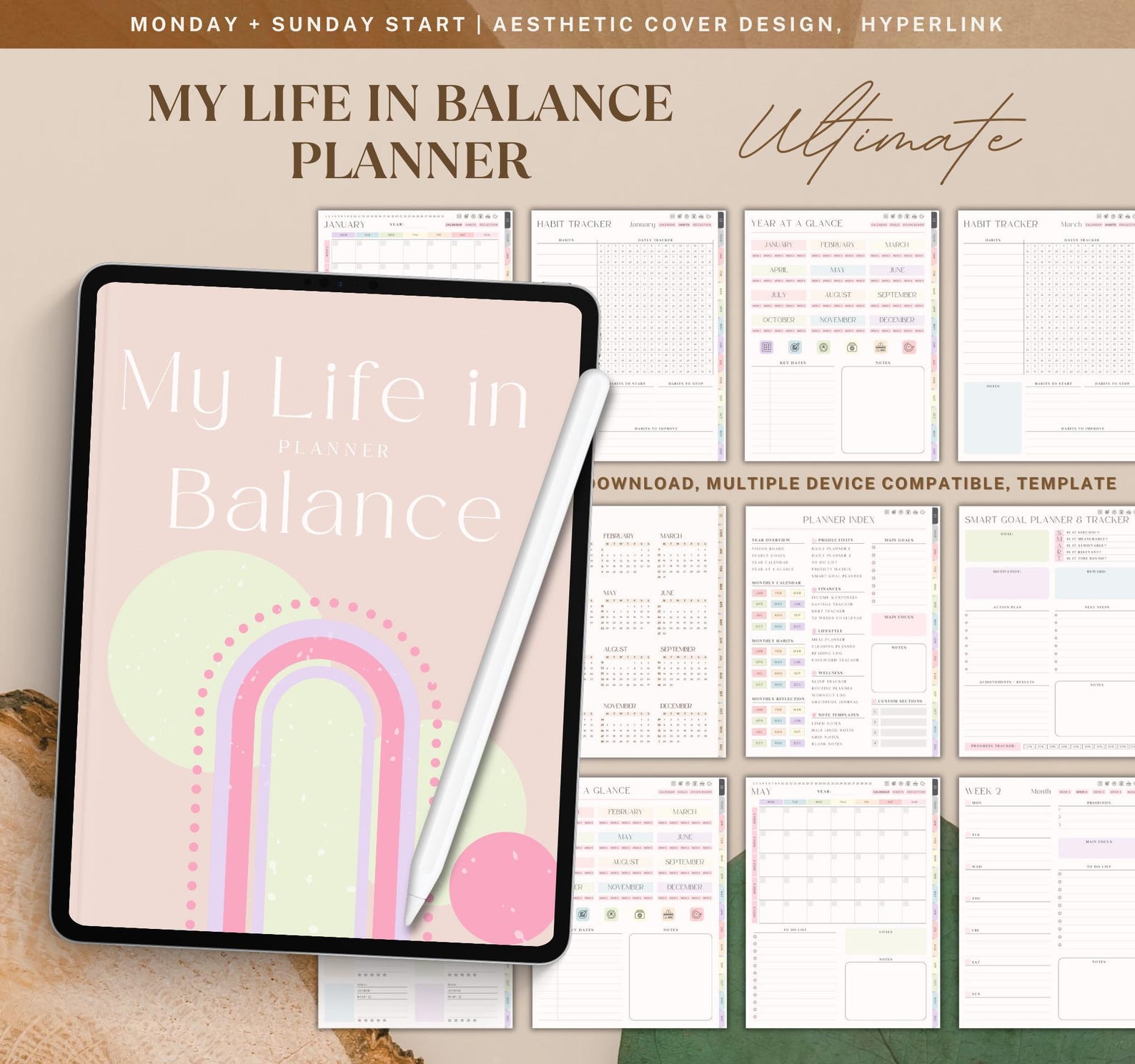Pastel Digital Planner: Undated, Goal Tracker (PDF Download) - Etsy