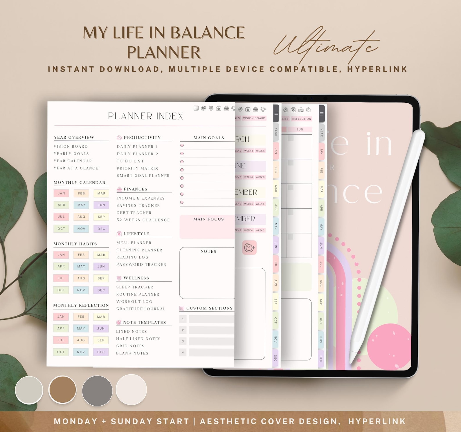 Pastel Digital Planner: Undated, Goal Tracker (PDF Download) - Etsy