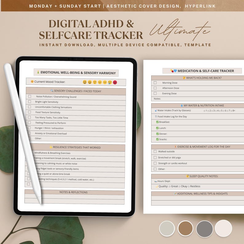 Digital ADHD Mental Health Planner for Focus and Wellness, Printable ...