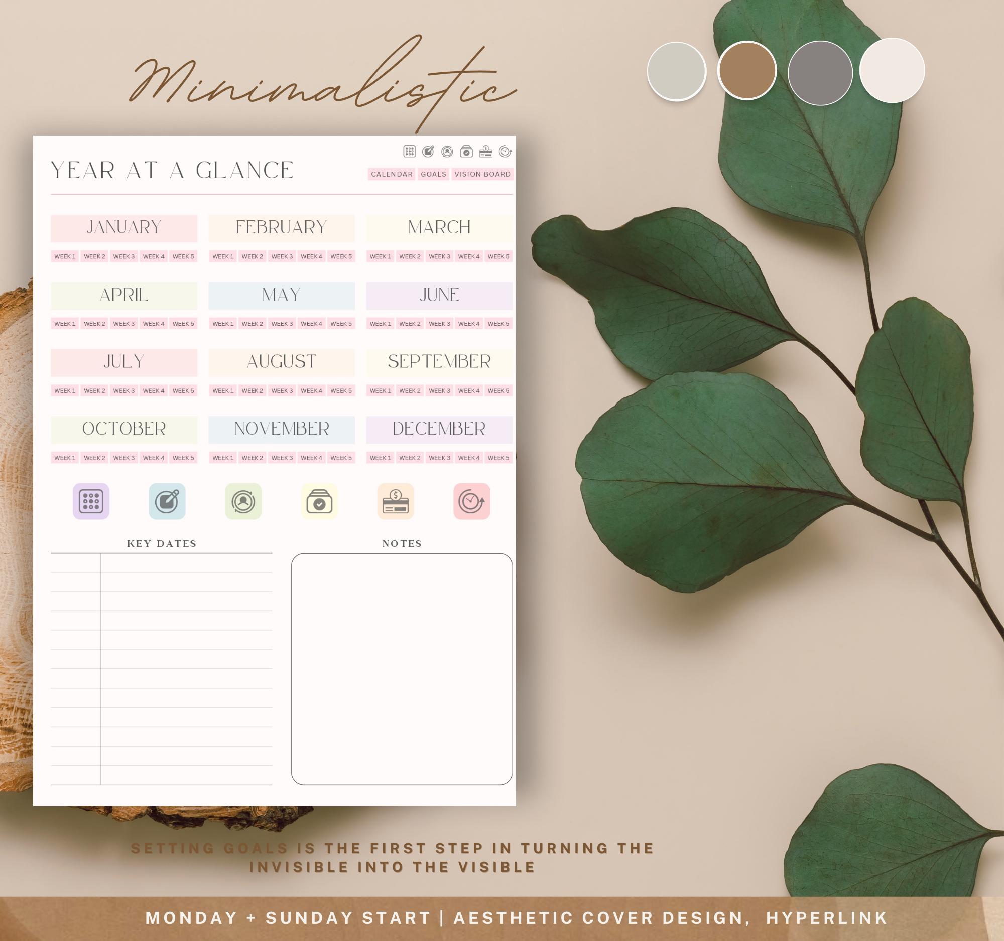 Pastel Digital Planner: Undated, Goal Tracker (PDF Download) - Etsy