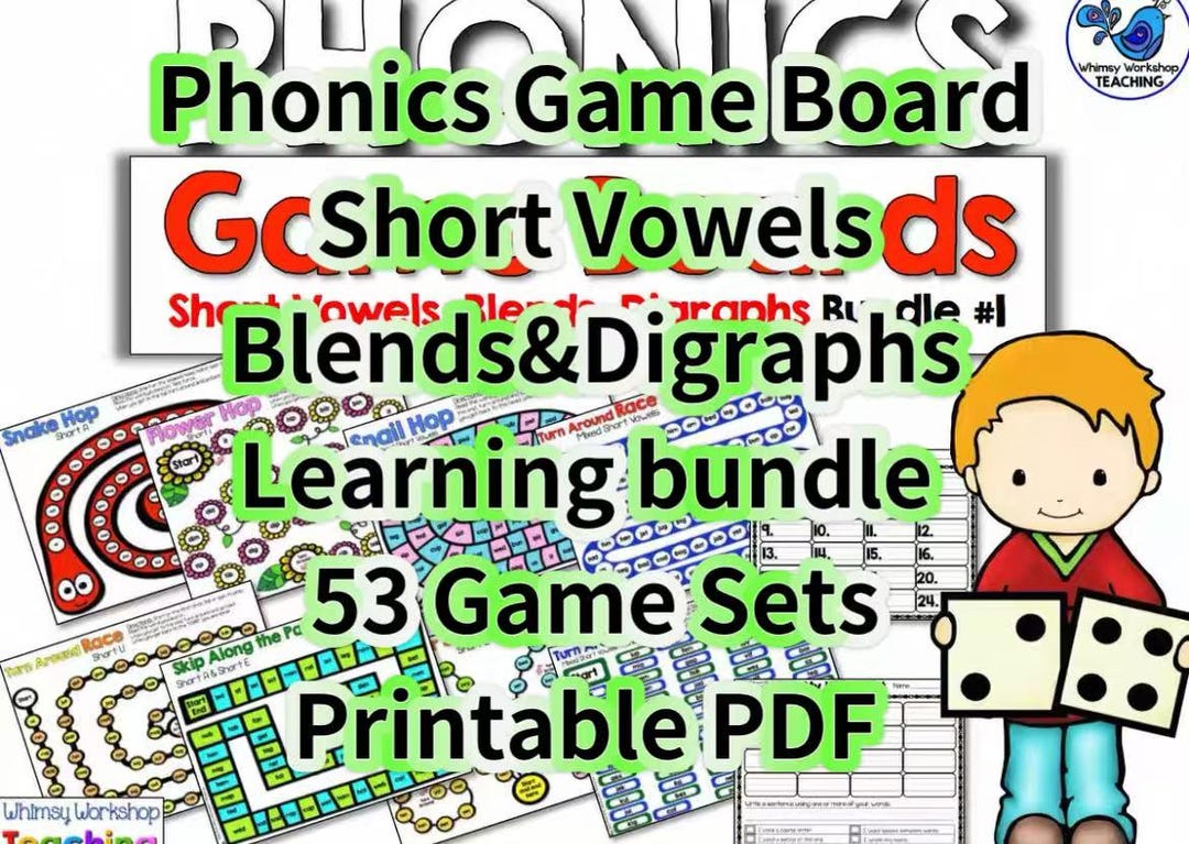 Phonics Game Boards – Short Vowels, Blends & Digraphs Bundle (53 Game ...