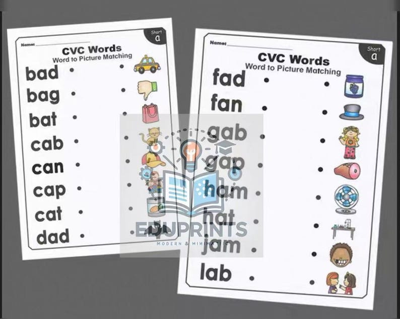 CVC Word Family Matching Exercises – Pre-primary & Kindergarten ...
