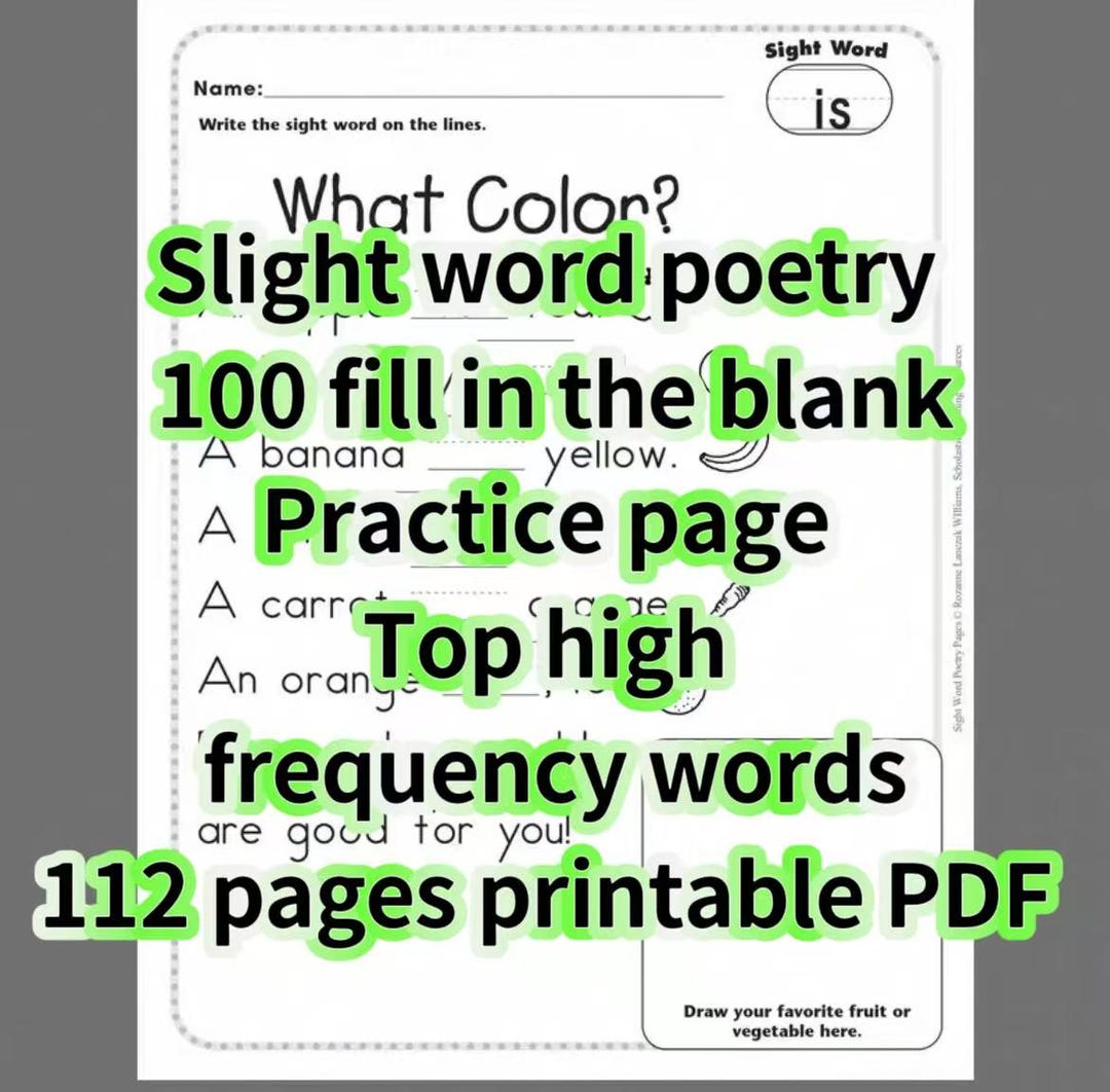 High-frequency Word Poetry & Phonics Coloring Workbook – Digital PDF ...