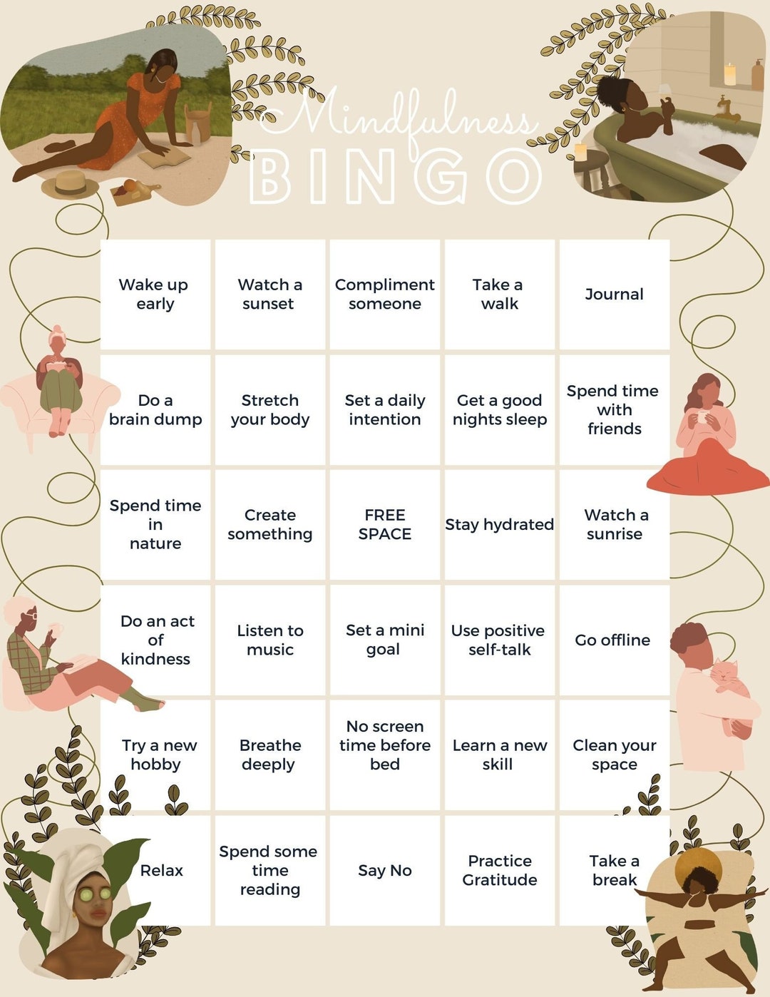 Mindfulness Bingo | Printable Digital Download , Bingo Game - Etsy