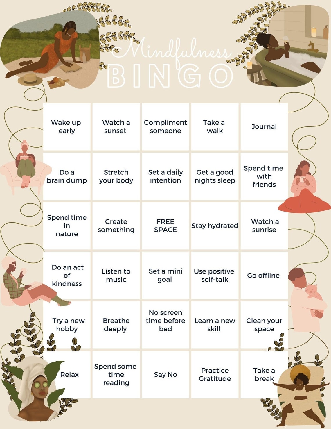 Mindfulness Bingo | Printable Digital Download , Bingo Game - Etsy