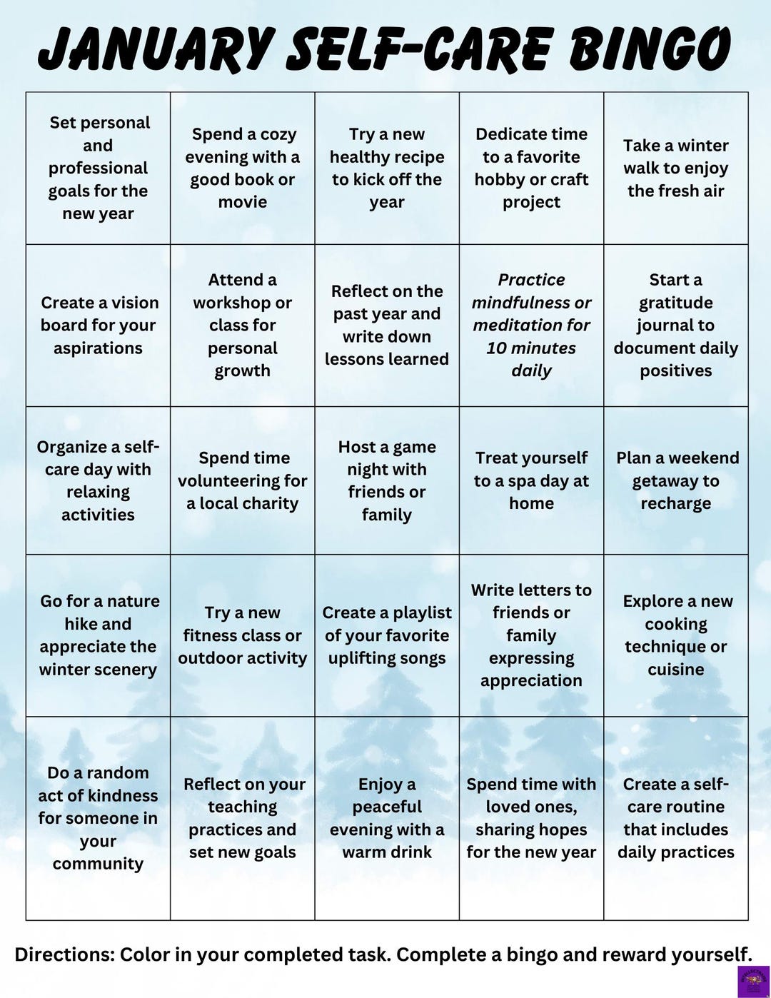 Monthly Self-care Bingo - Etsy
