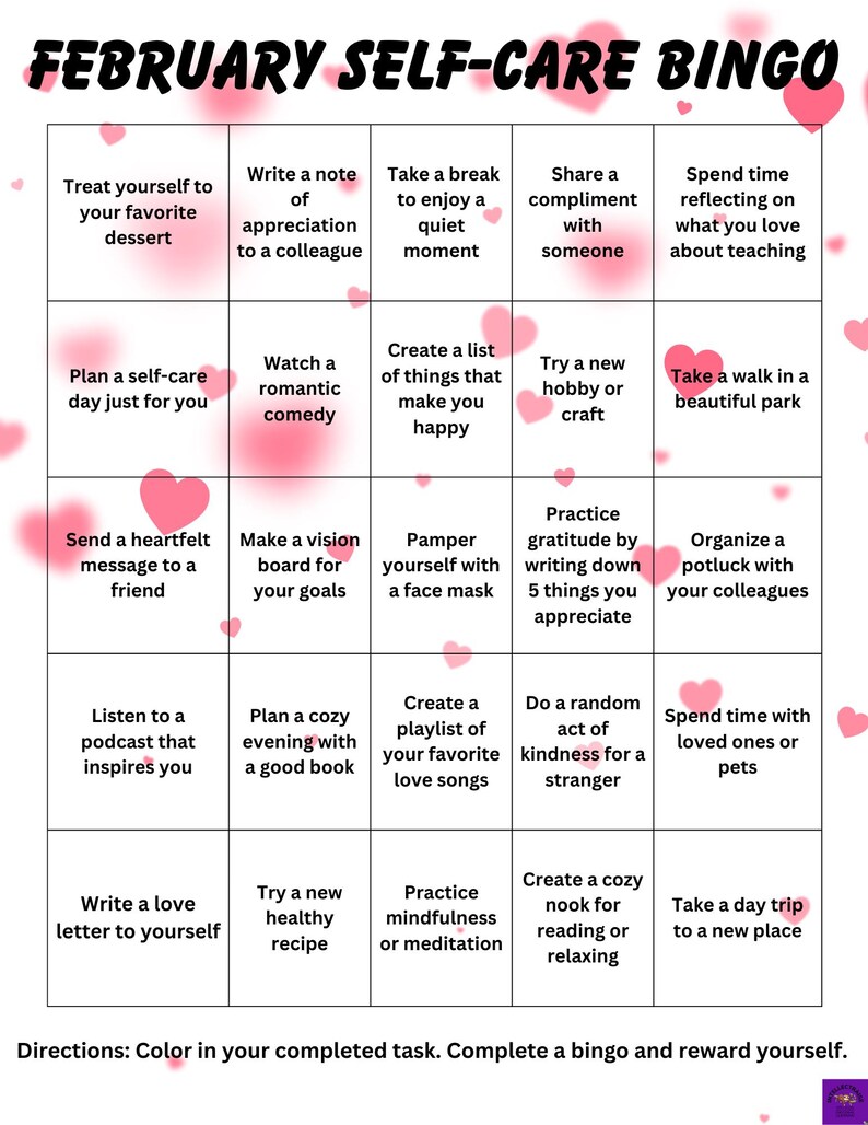 Monthly Self-care Bingo - Etsy