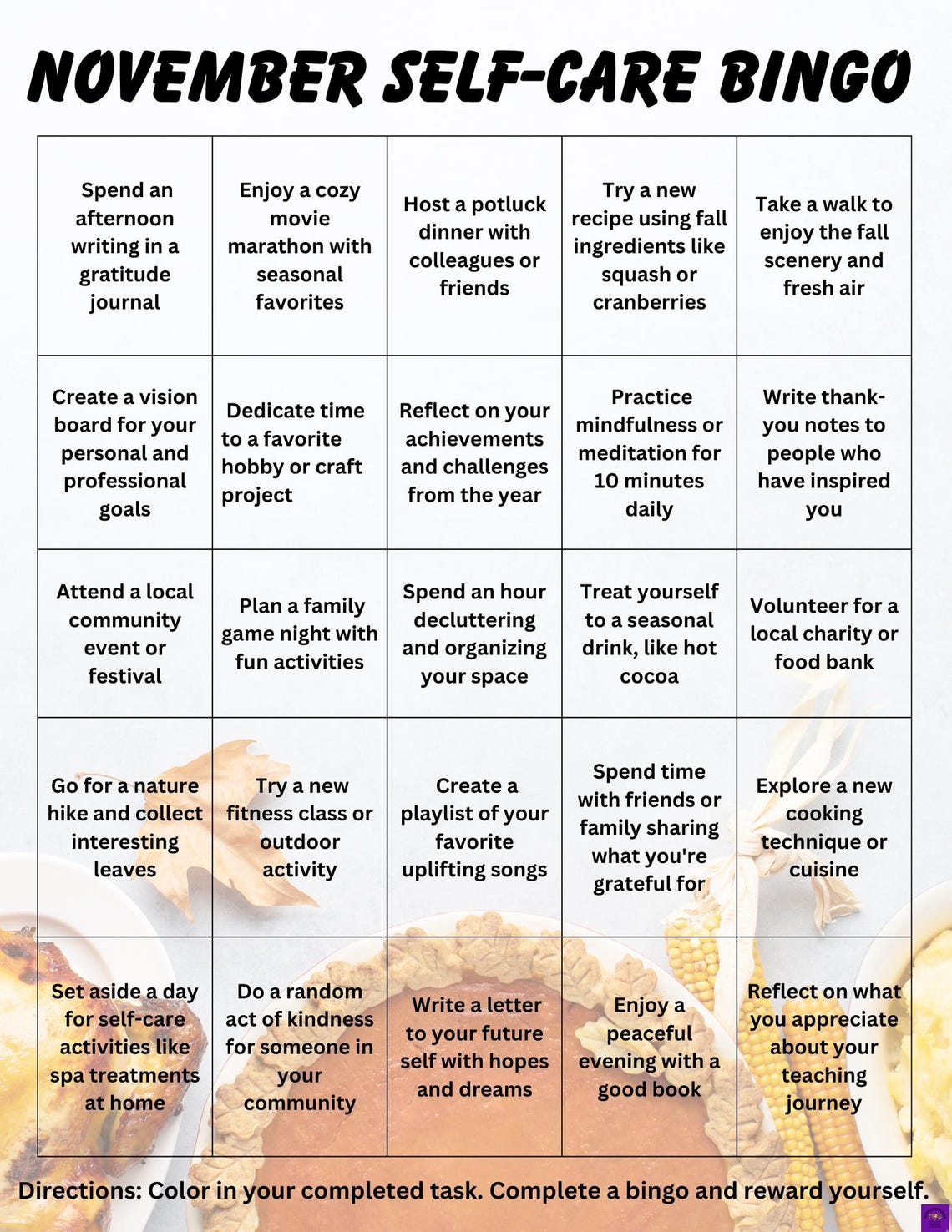 Monthly Self-care Bingo - Etsy