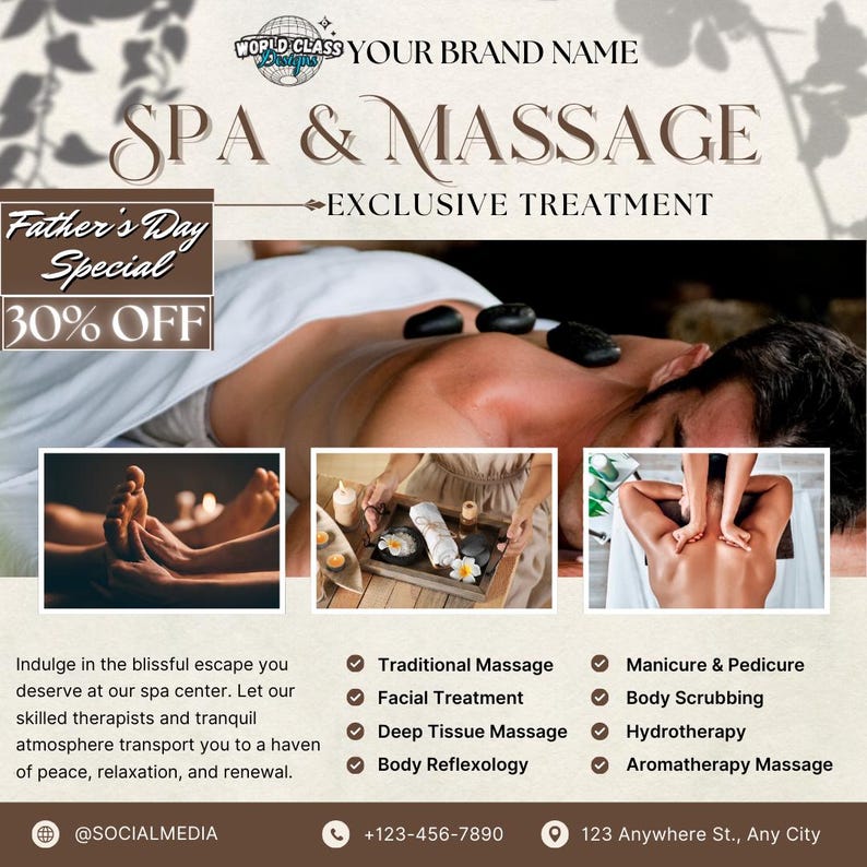 Spa and Massage Therapy EDITABLE Flyer, Body and Facial Treatment Flyer ...