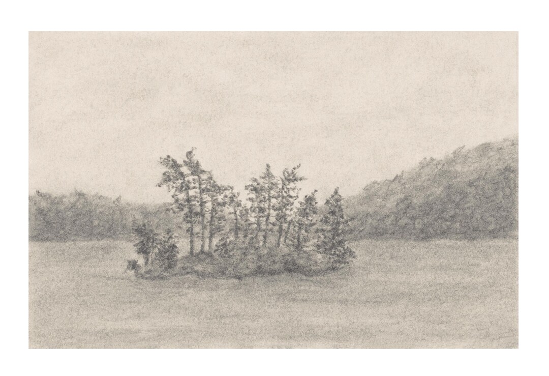 Wall Decor, Art, Landscape, Drawing, Lake, Woods, Hand Drawn - Etsy