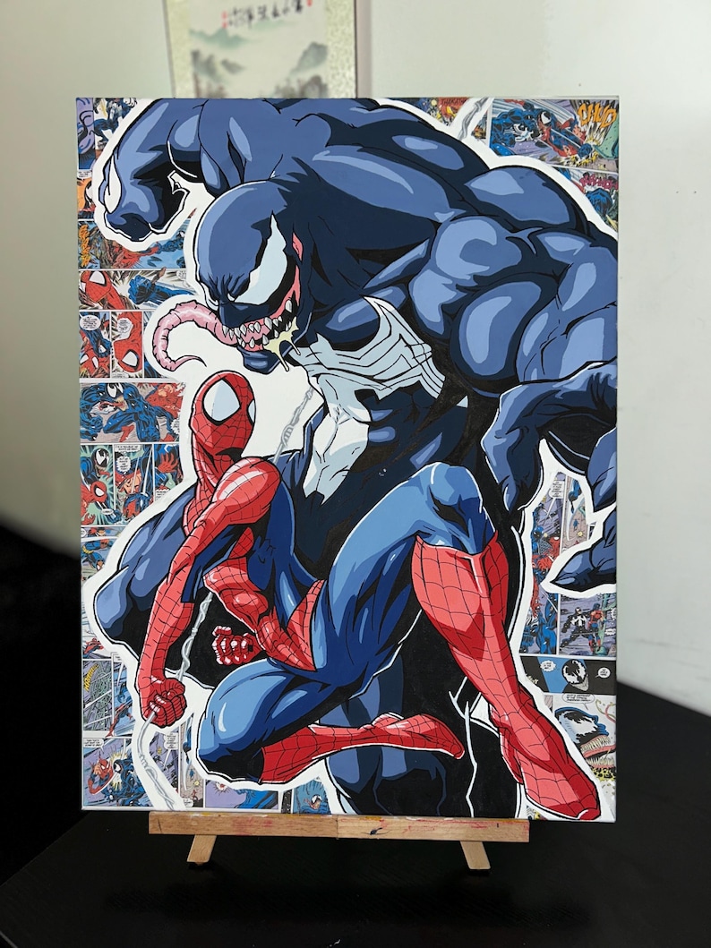SPIDER-MAN X VENOM Comic Wall Art - Print – Hand Painted Acrylic Comic ...