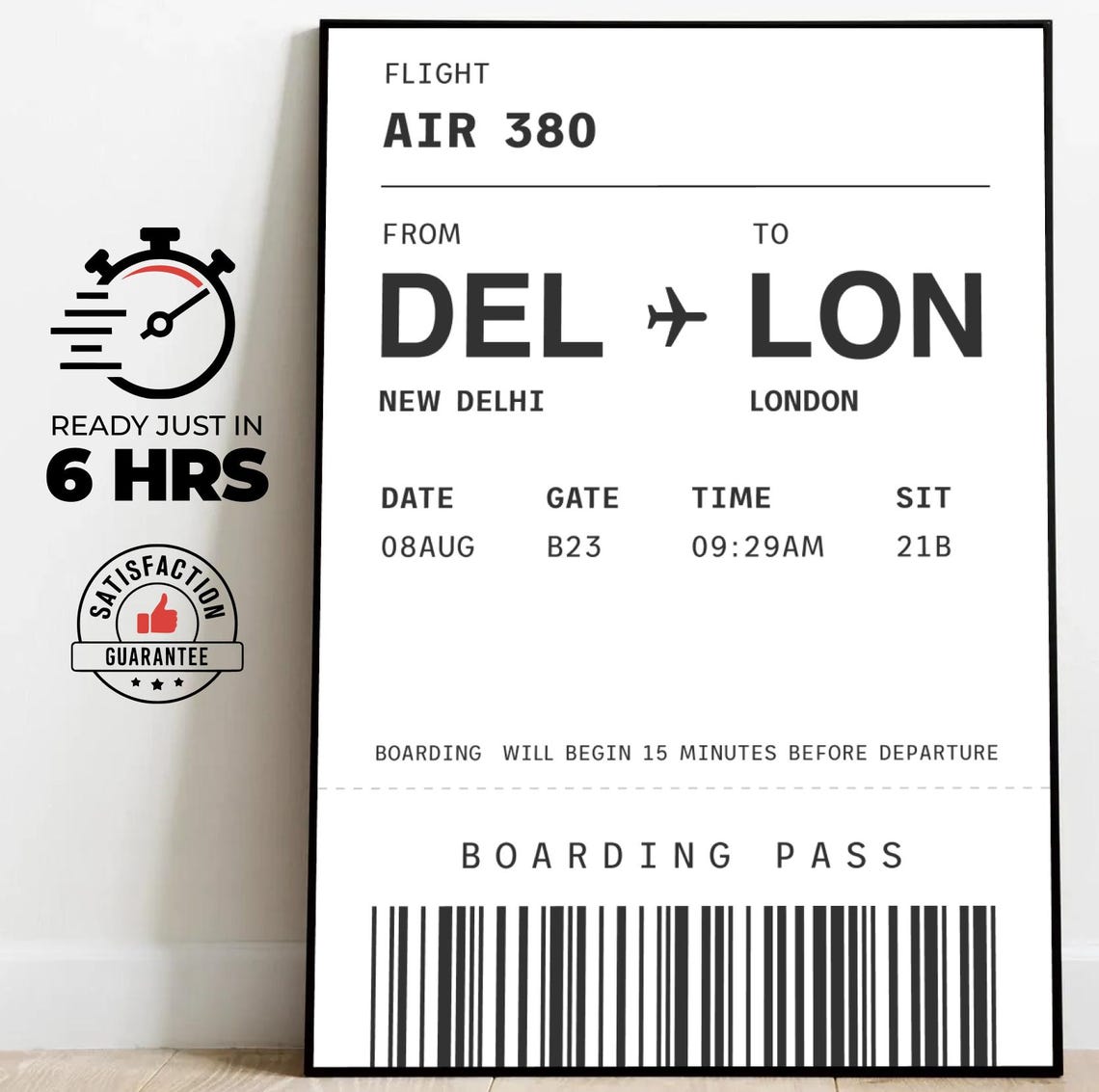 Custom Boarding Pass Print Plane Ticket Wall, Summer Vacation Trip ...