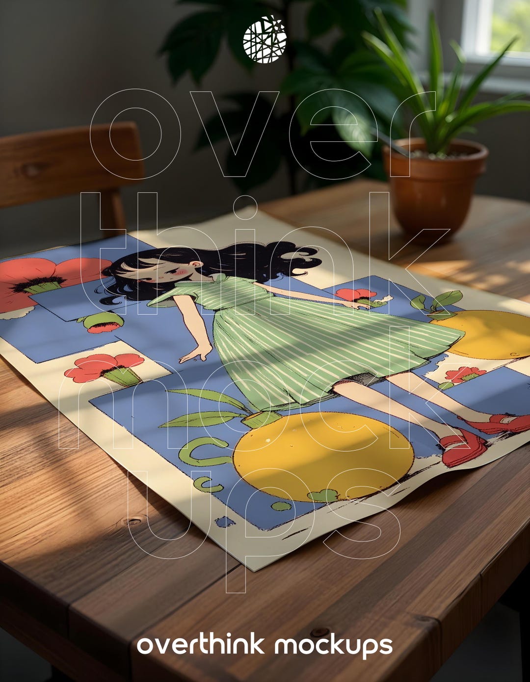Paper Printing Mockup on Working Table, Flowerpot and Paper Print ...