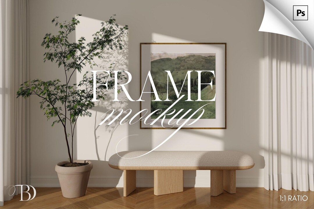 Realistic 1x1 Wall Frame Mockup in Wabi Sabi Interior, Square Art ...