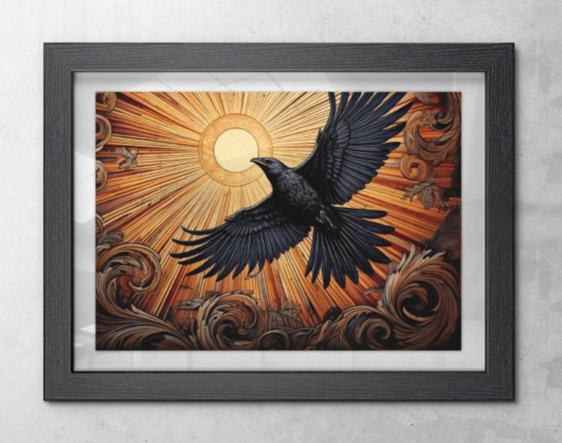 Bringer of Light - Art Nouveau Raven Illustration | Digital Download ...