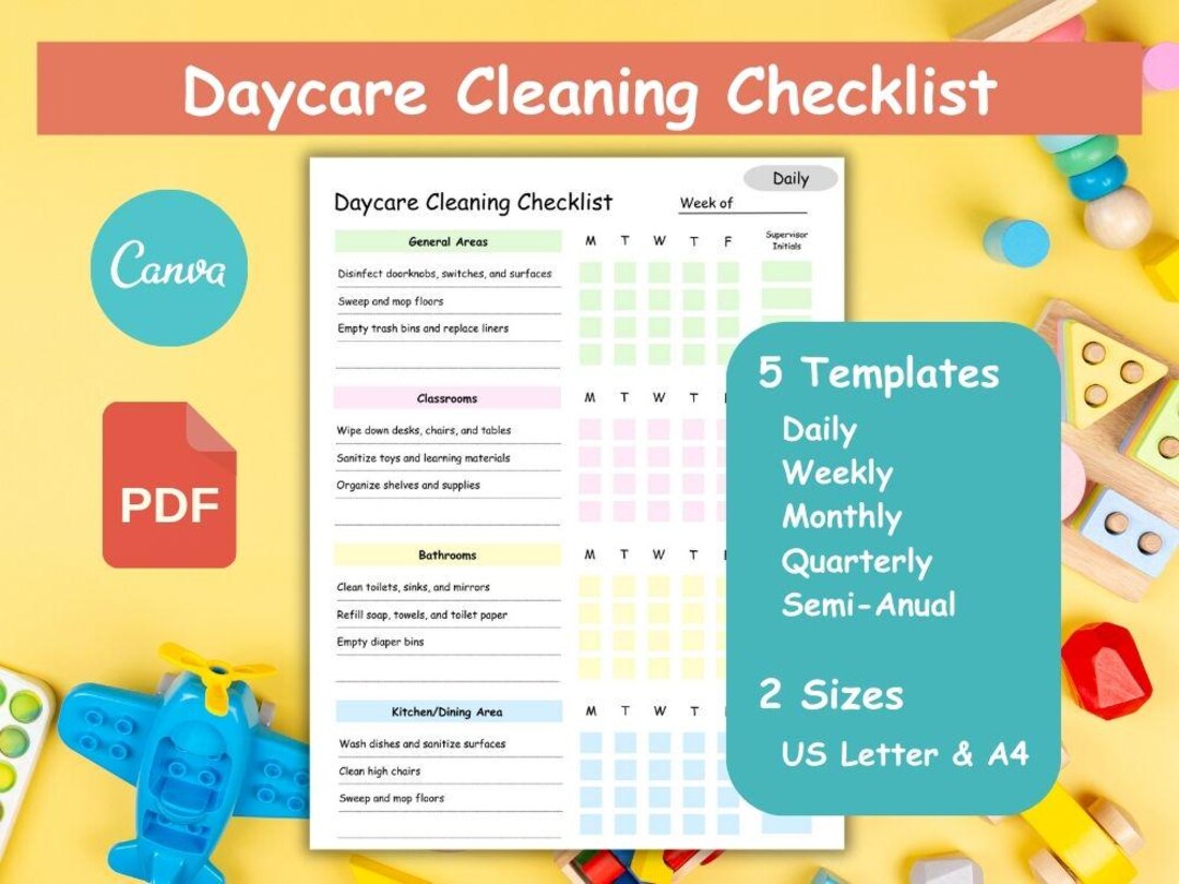 Daycare Cleaning Checklist, Editable Cleaning Schedule, Printable Daily ...