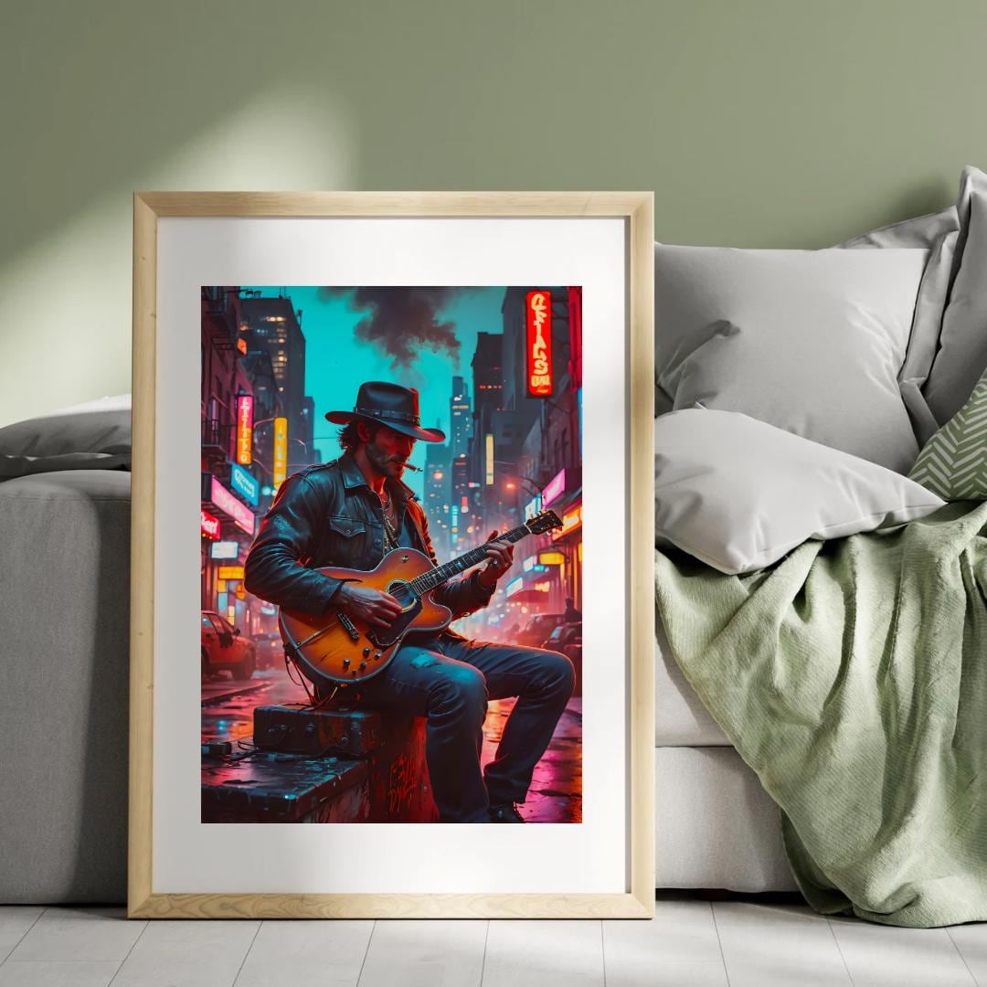 Vintage Cowboy Guitarist Poster: Urban Music Lover Art Print - Etsy