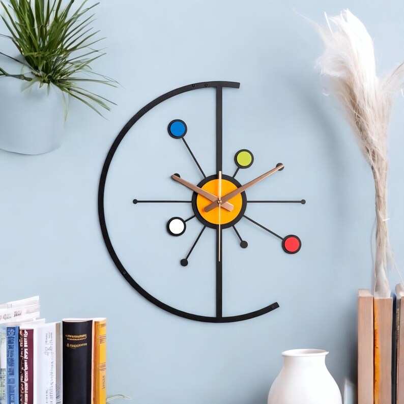 Starburst Wood Wall Clock, Atomic Mid Century Modern Retro Clock ...