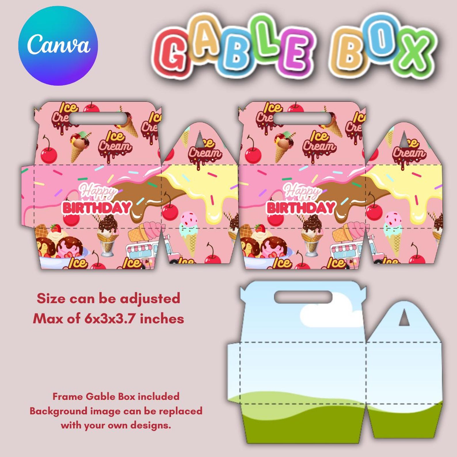 Ice Cream Birthday Gable Box, Mini Gable Box, Party Favors, Souvenir ...